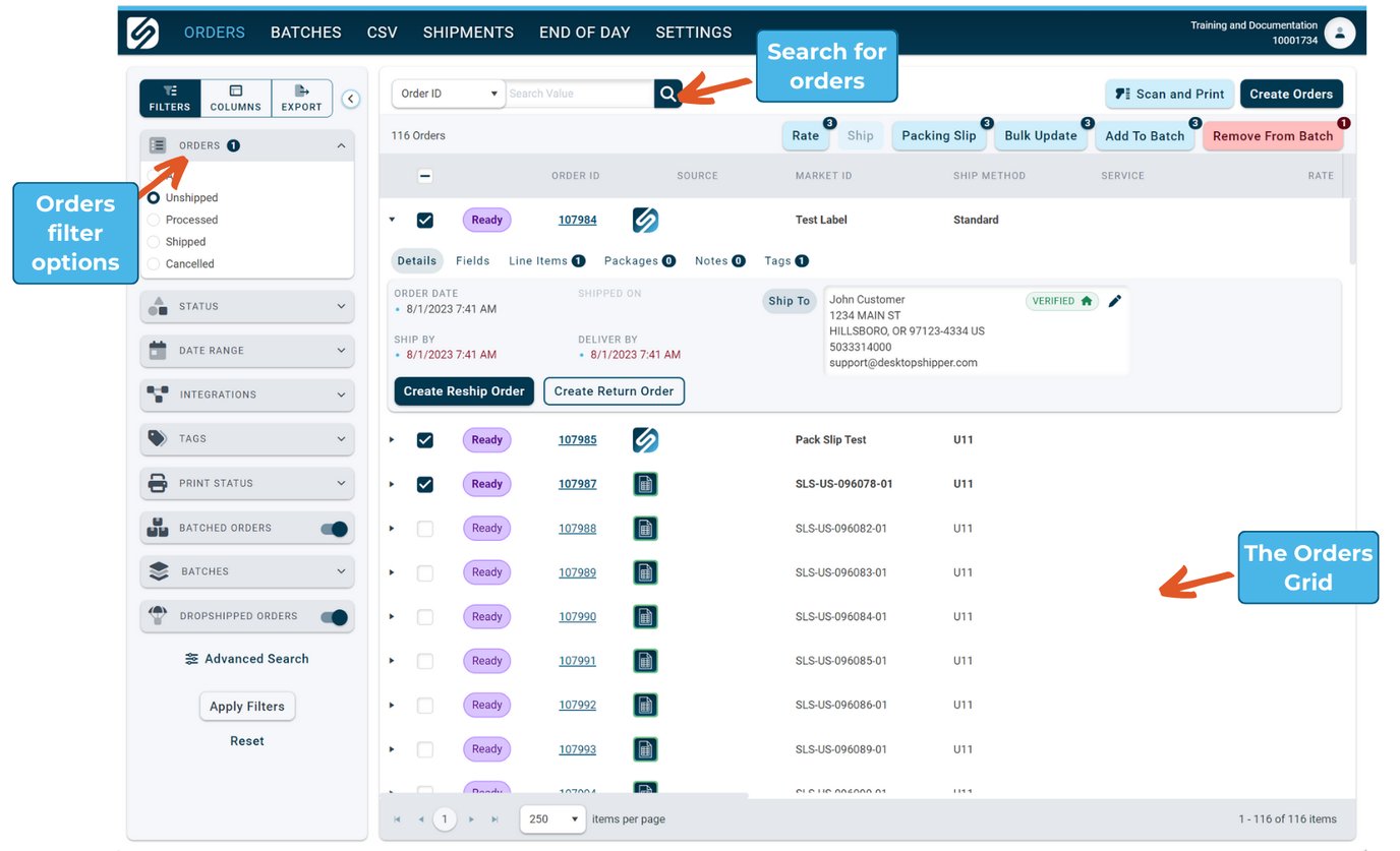What is the Orders Page?